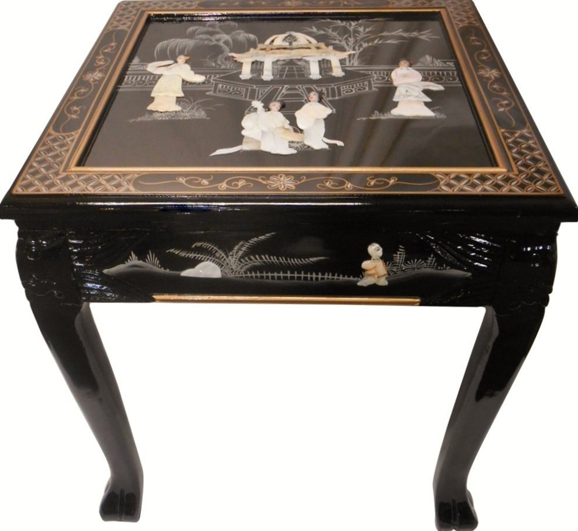 Dragon Leg Oriental End Table Inlaid Pearl in Black Lacquer - Etsy