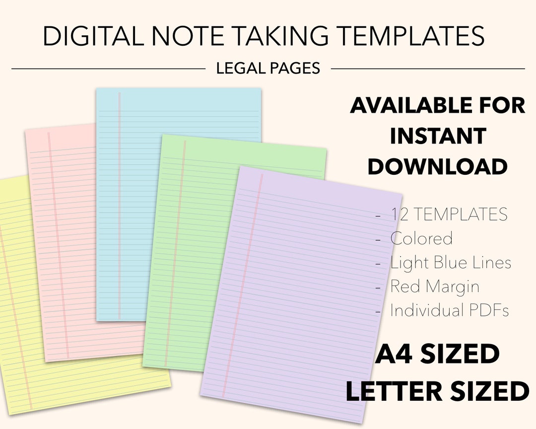 15 Digital Note Taking Templates LEGAL PAPER Colored Red - Etsy