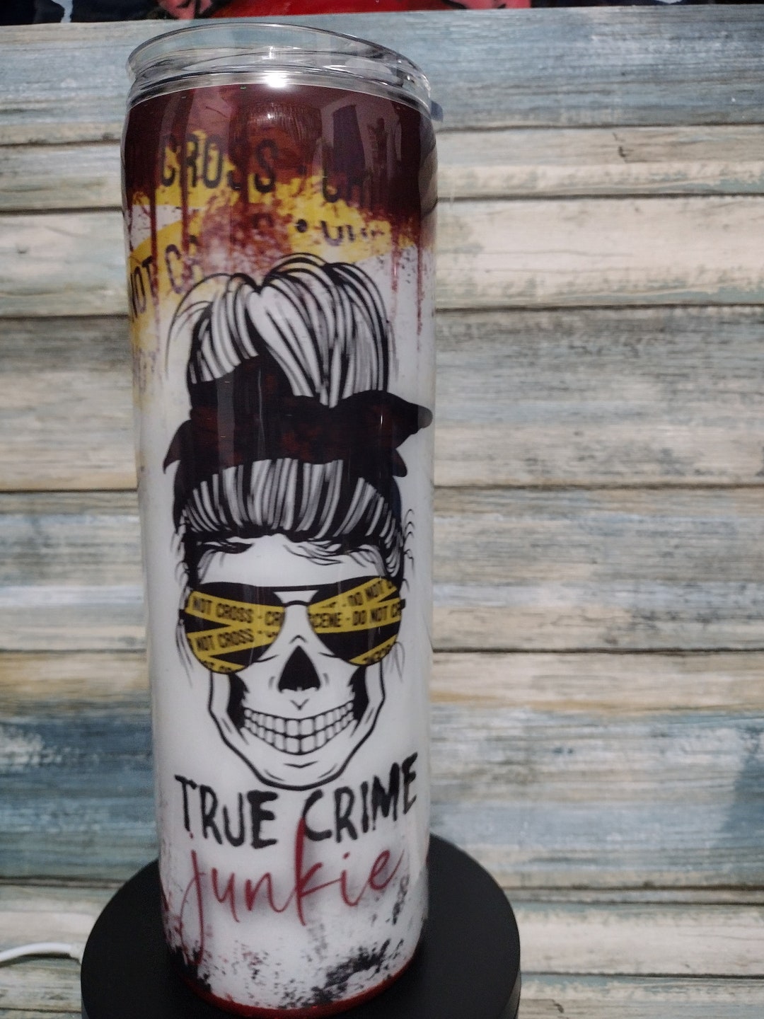 True Crime Junkie Bloody Hand Print Caution Tape 30 Oz Resin Tumbler ...