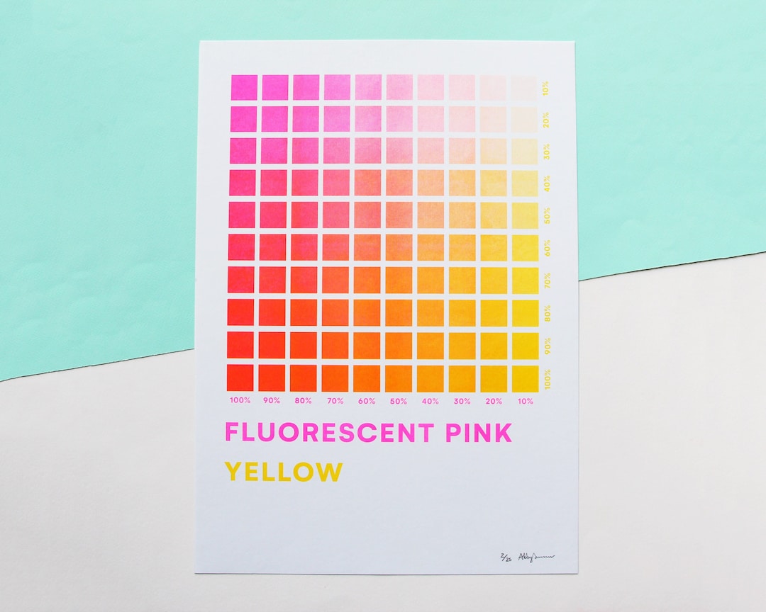 A3 Pink & Yellow Risograph Colour Chart - Large Riso Print / Wall Art ...