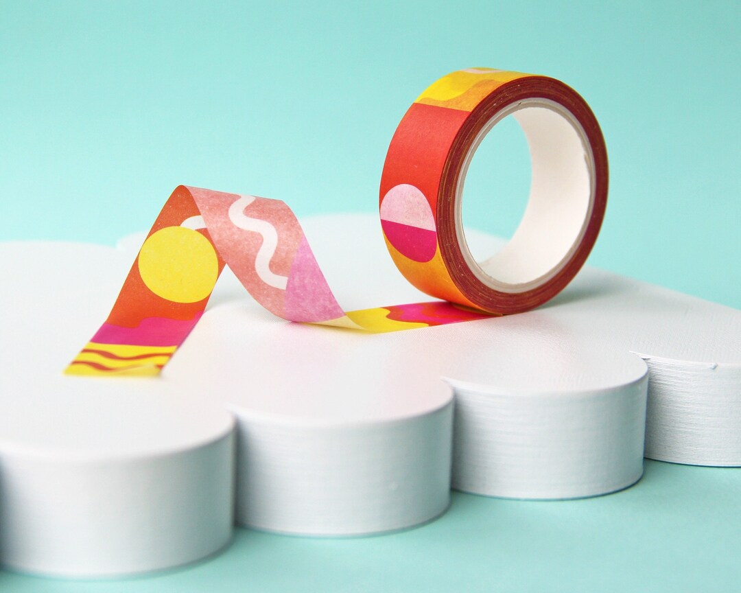 Washi Tape Pink / Yellow / Orange Geometric Patterned Paper Tape - Etsy UK