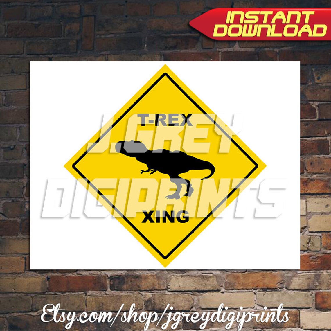 T-rex Xing Dinosaur Sign INSTANT DOWNLOAD Dinosaur Party - Etsy