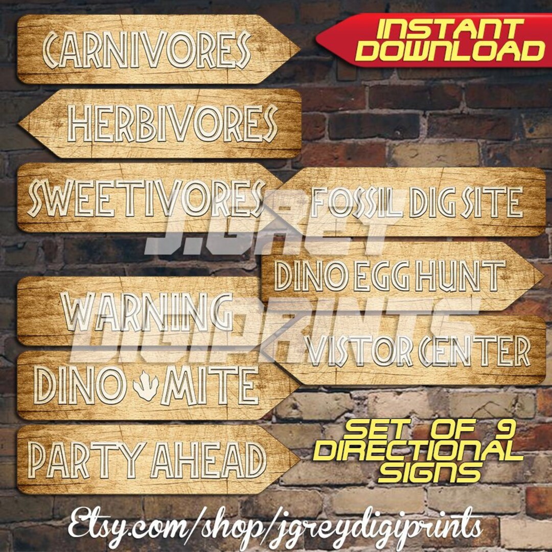 Dinosaur Party Directional Sign Set – T-rex Theme (digital Download) - Etsy