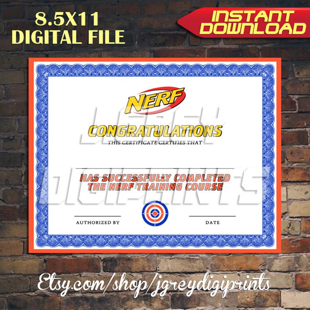 Printable Nerf Certificate -nerf Decor | Nerf Battle Decor | Nerf War ...
