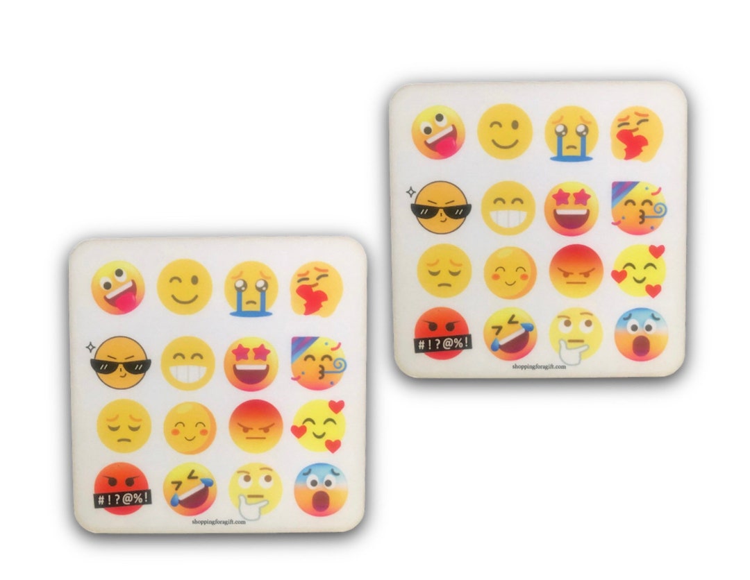 Emoji Set of 2 Funny Coasters. Emoticons Gifts for Christmas or ...