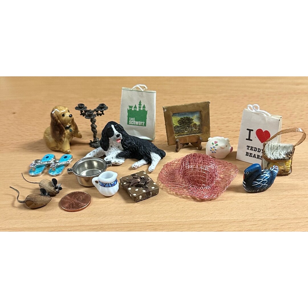 Tiny Dollhouse Miniatures Fun Finds Dog Animals Pig Hat Decor Mini ...