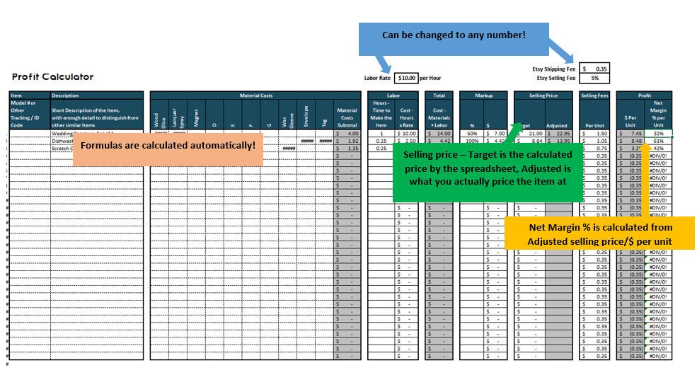 Etsy Pricing Calculator Pricing Spreadsheet Cost Calculator - Etsy