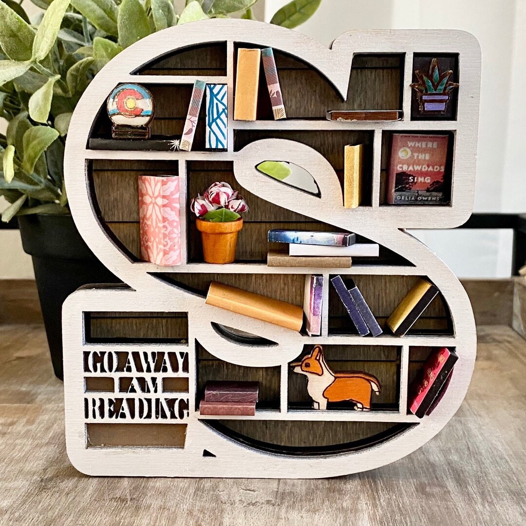 Miniature Bookshelf and Books, Letter Bookish Gifts for Book Lover ...