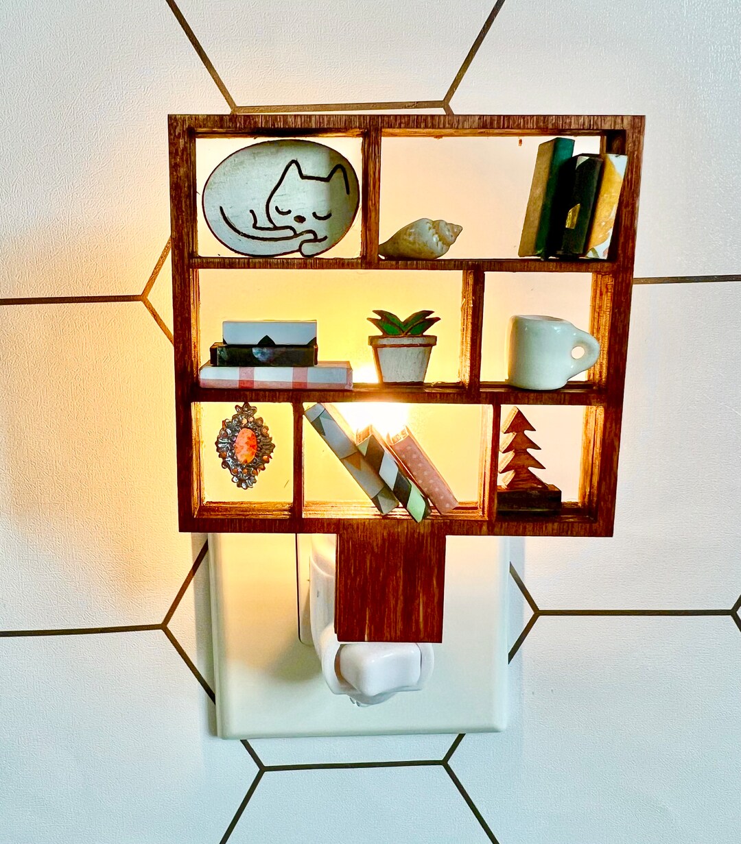 Miniature Book Nightlight, Mini Bookshelf and Books, Plug in Lights ...