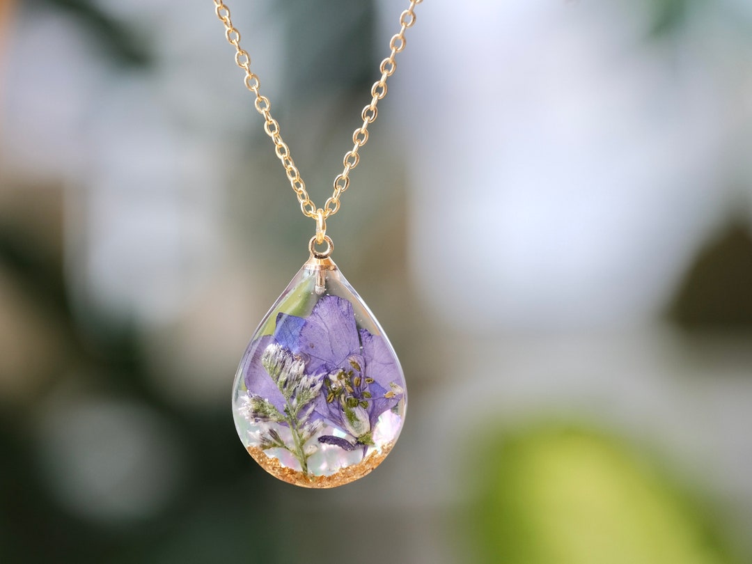 July Birth Flower Larkspur Necklace, Handmade Birth Month July Flower ...