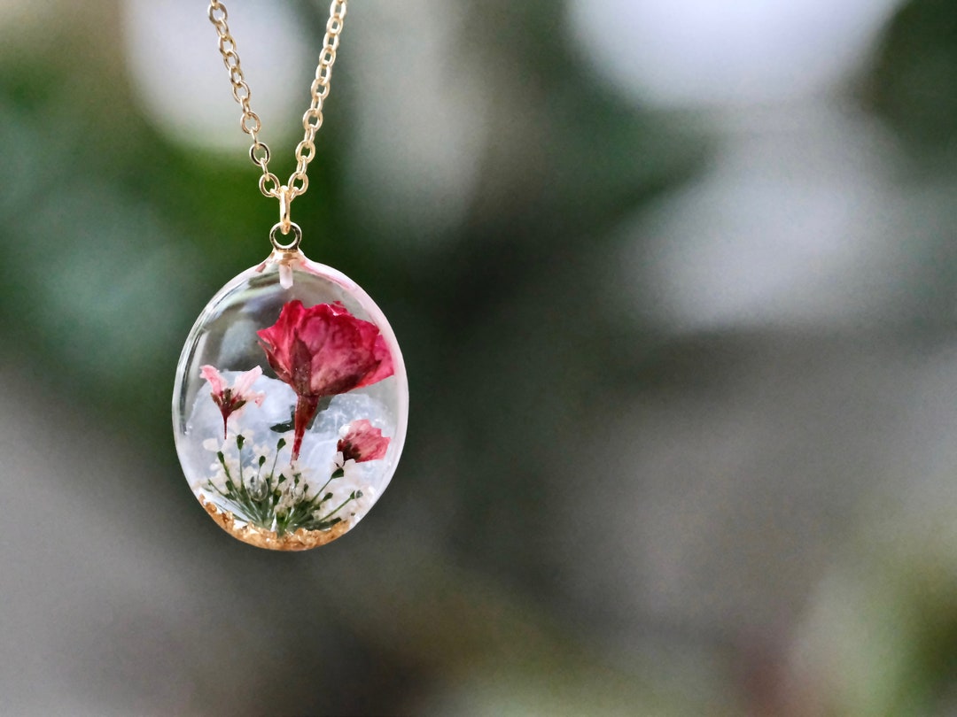 June Birth Flower Rose Necklace, Handmade Birth Month Real Rose Flower ...