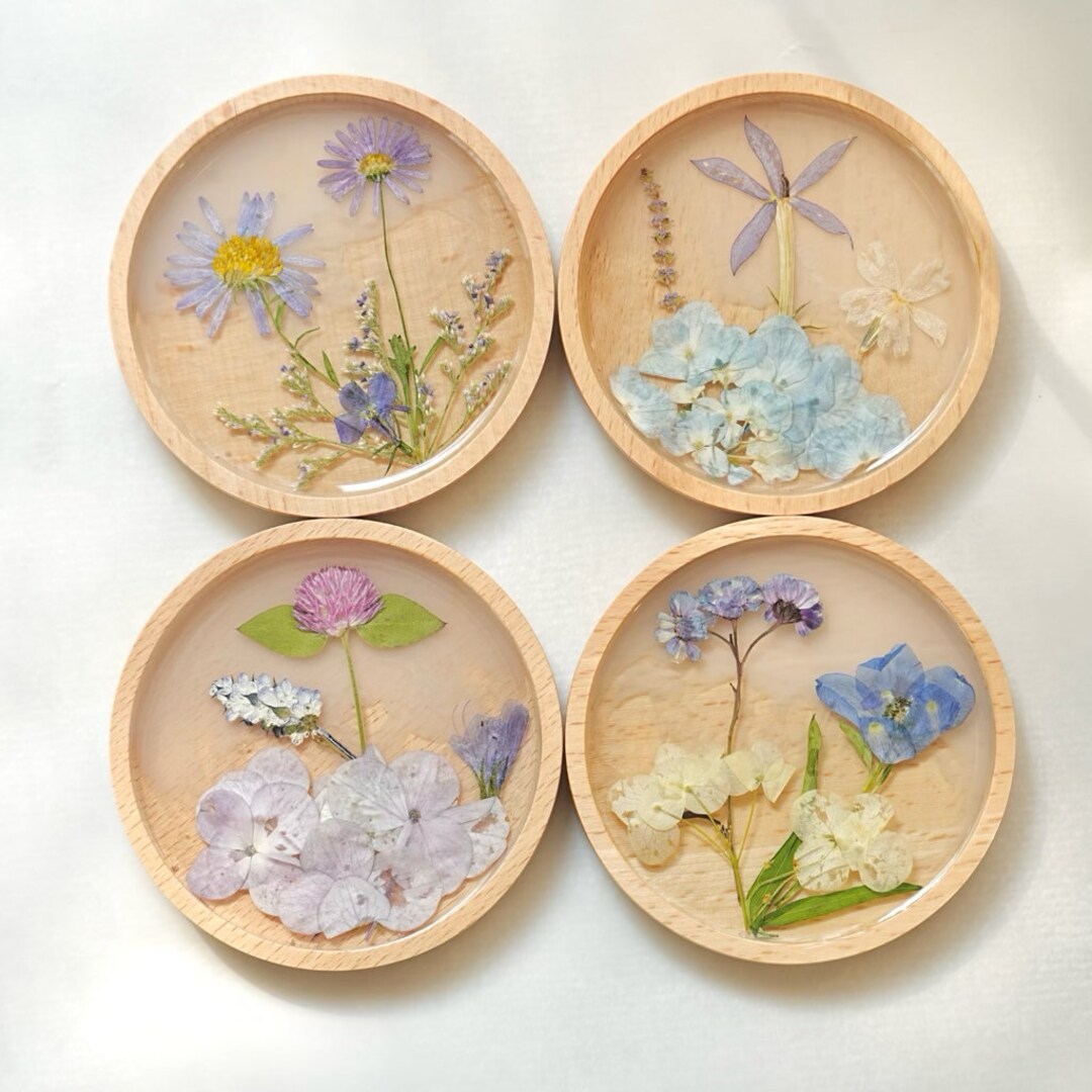 Wood Dried Flower Coasters, Cute Pressed Aster Flower Coasters ...