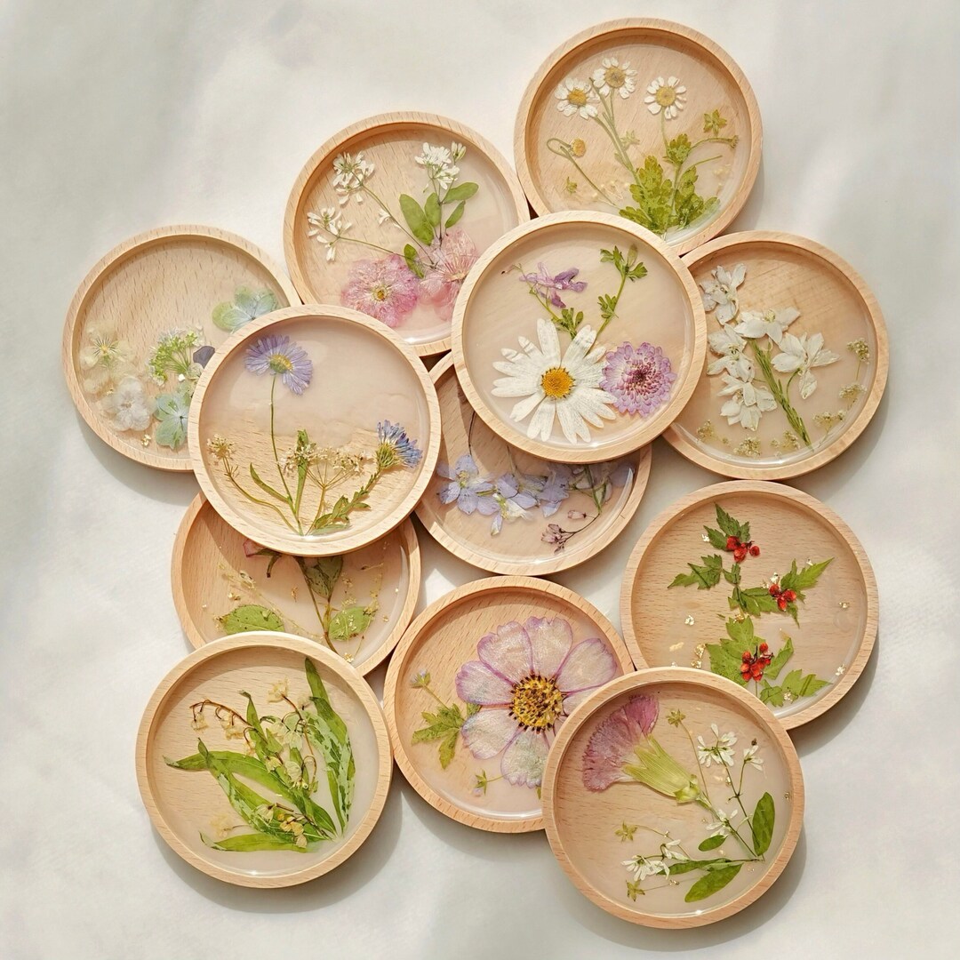 Personalized Flower Coasters, Custom Birth Flower Wood Coaster Set, New ...