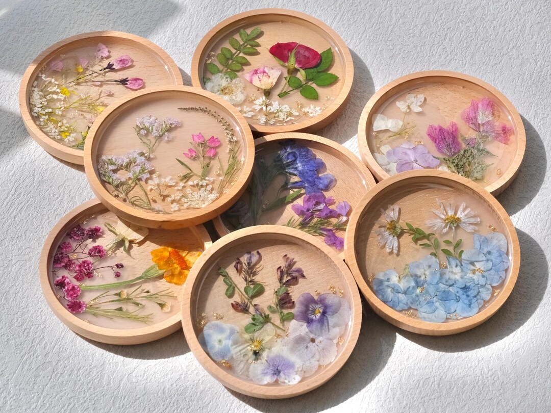 Personalized Family Birth Flower Coasters, Real Flower Bouquet Coasters ...