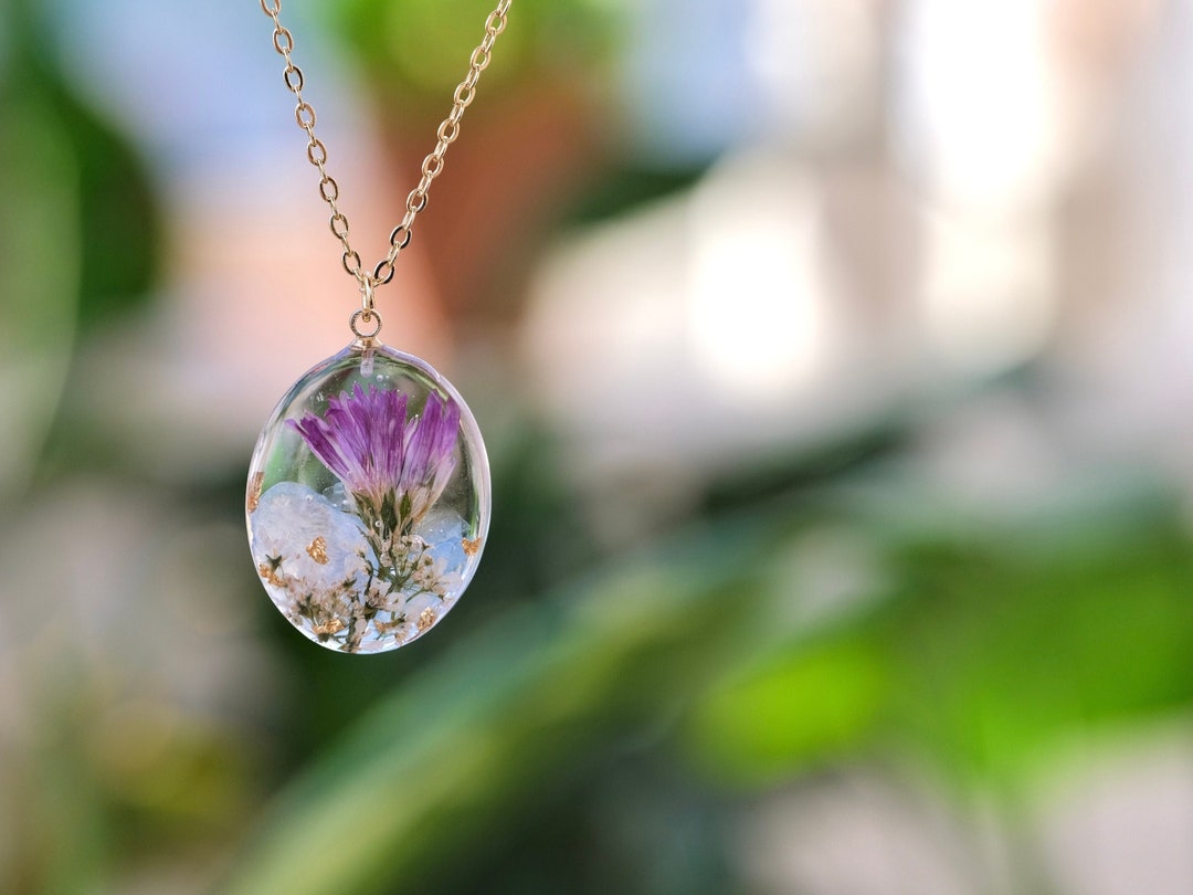 September Birth Flower Aster Necklace, Handmade Birth Month Flower ...