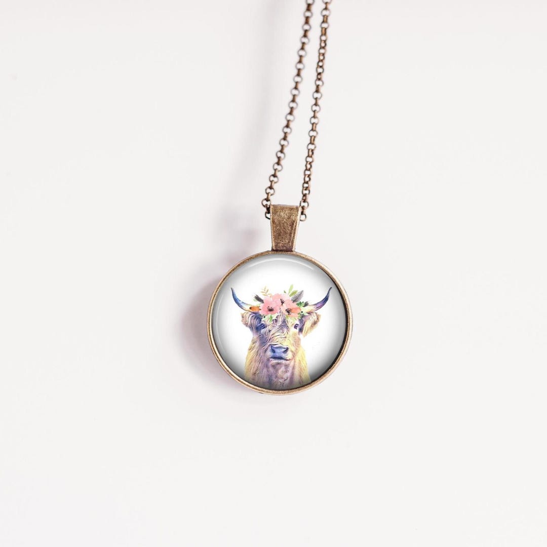 Boho Highland Cow Necklace, Highland Cow Jewelry, Gift for Farmer, - Etsy