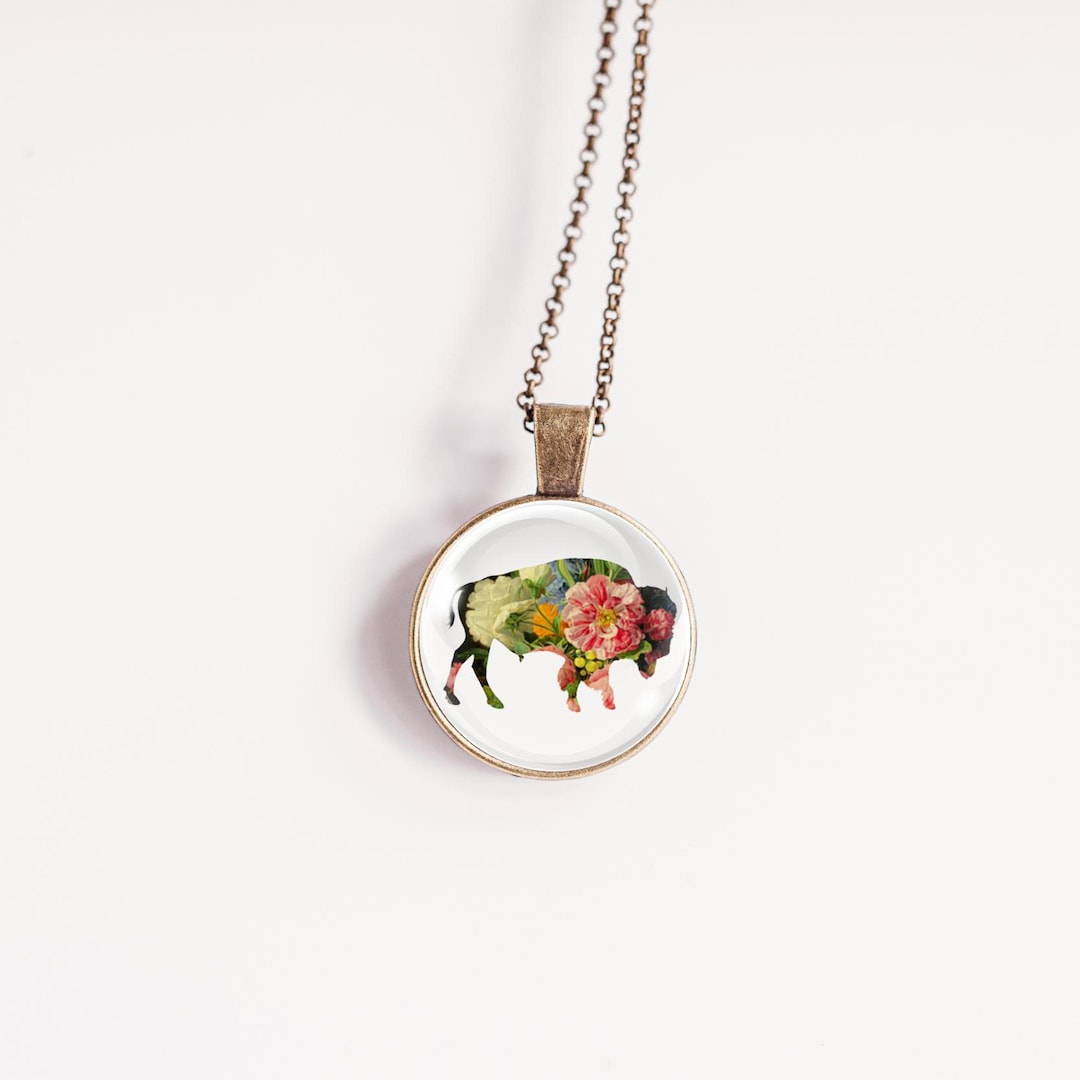 Floral Bison Pendant Necklace – Western Boho Jewelry for Nature Lovers ...