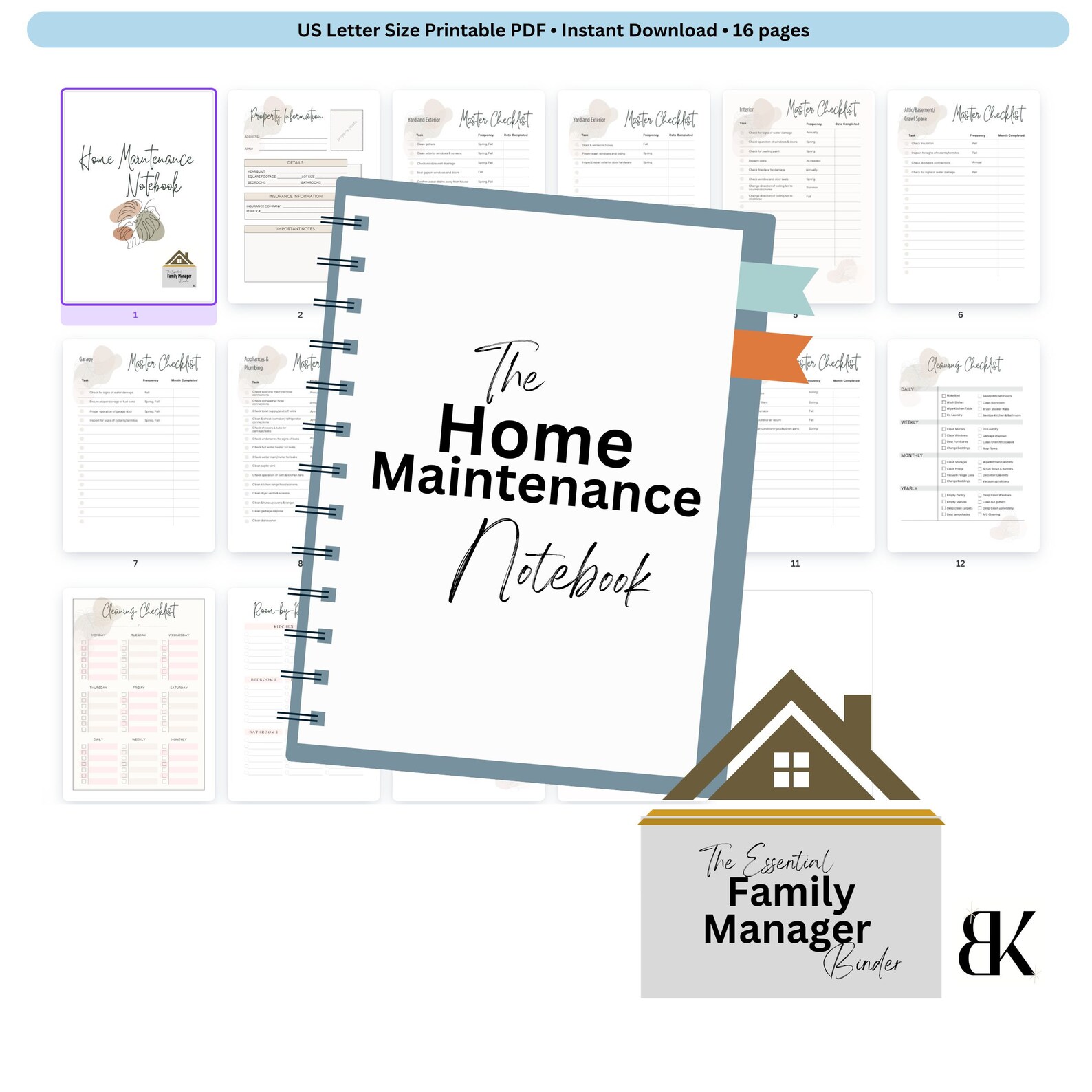 Family Manager Binder Printable, Home Maintenance Checklist, Printable ...