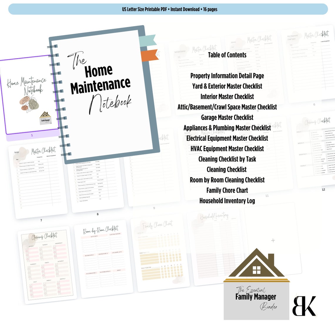 Family Manager Binder Printable, Home Maintenance Checklist, Printable ...