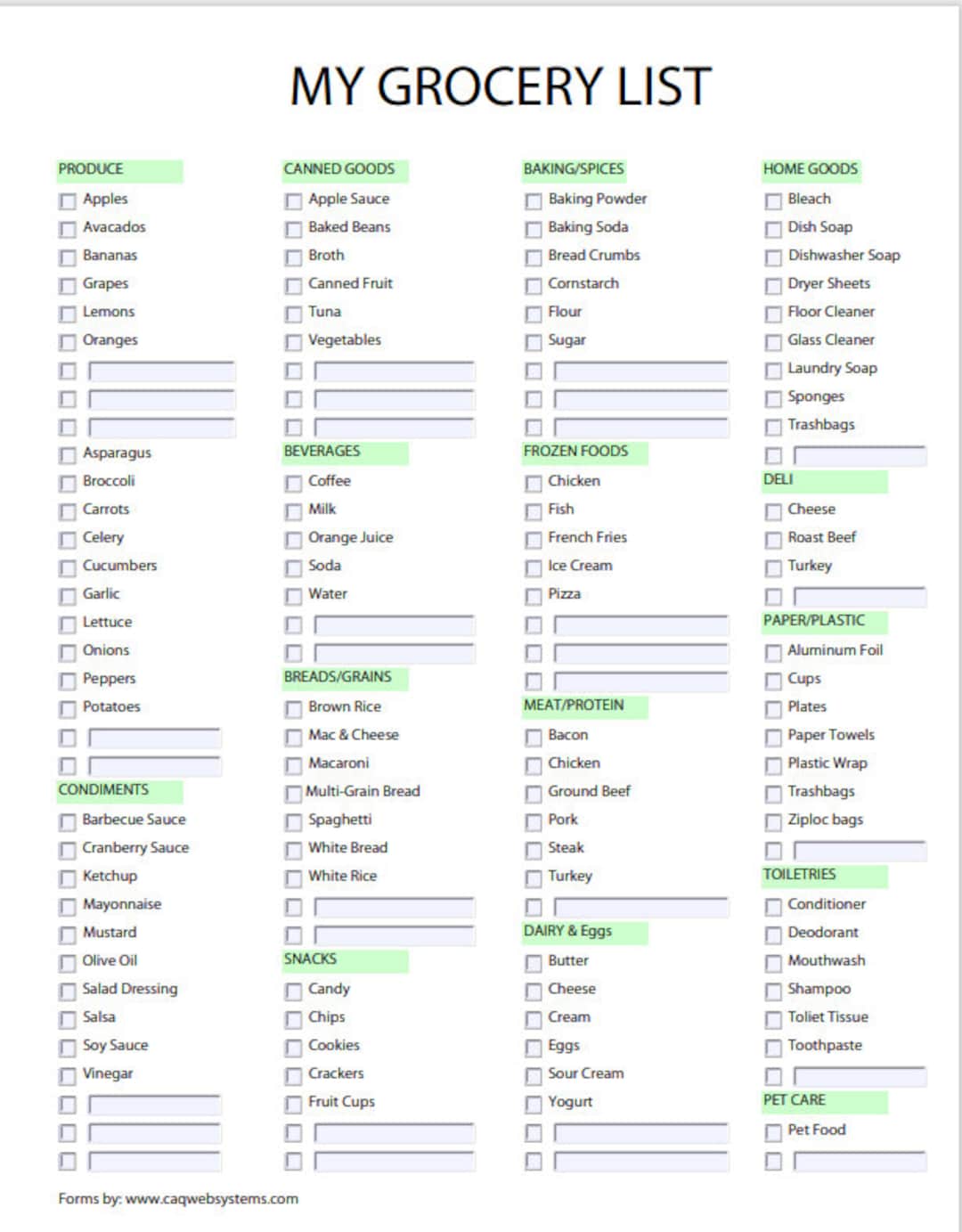 MY GROCERY List - PDF Grocery Checklist and Fillable Form - Etsy