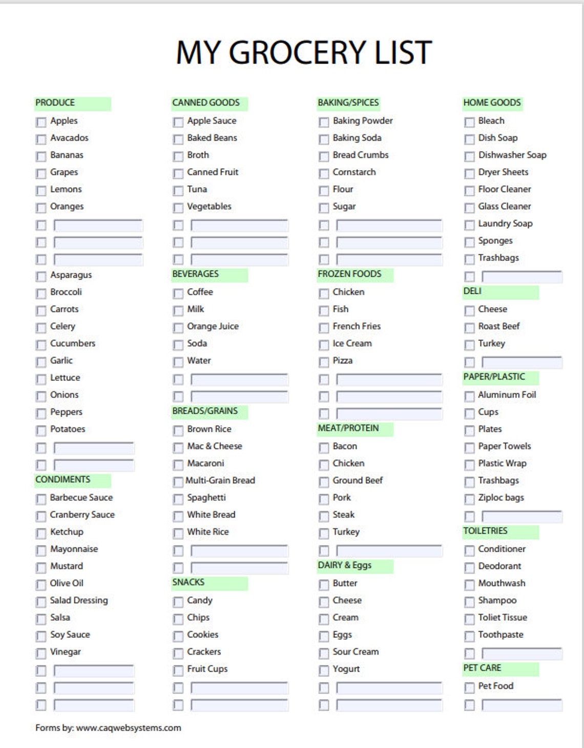 MY GROCERY List - PDF Grocery Checklist and Fillable Form - Etsy