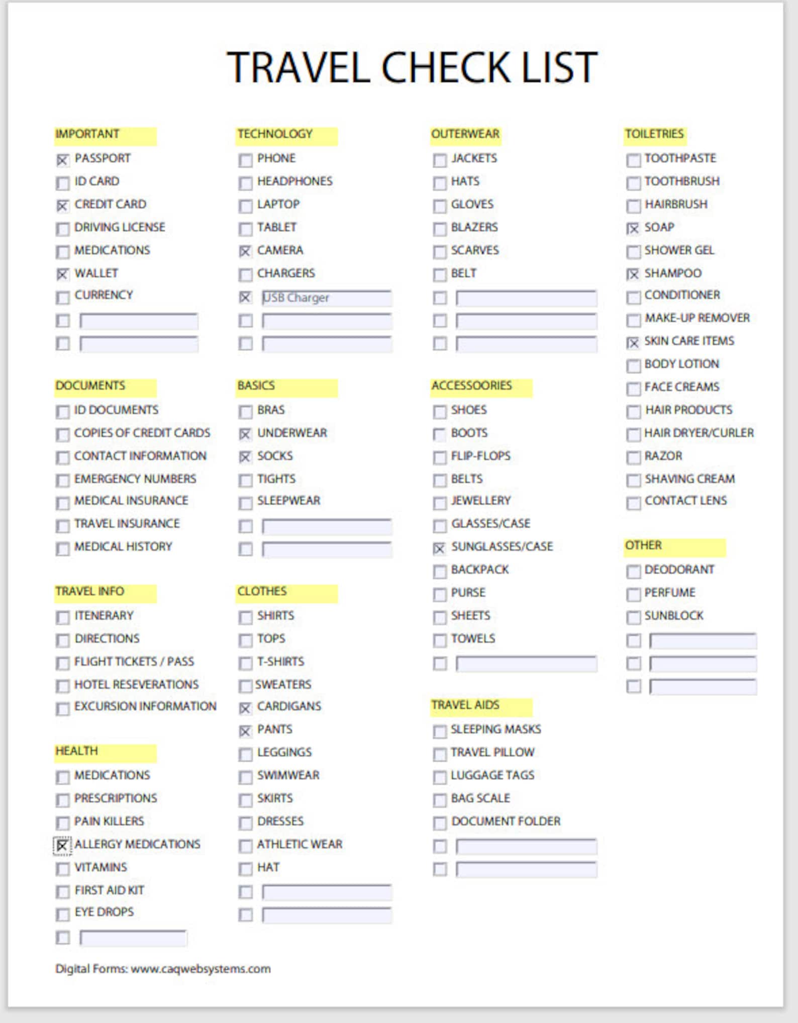 MY TRAVEL Checklist - Fillable PDF - Etsy