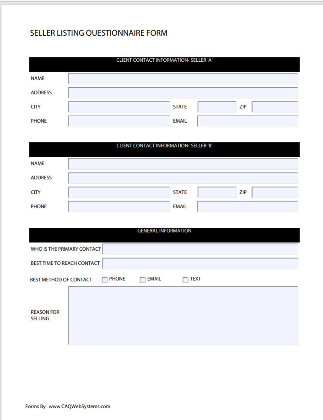 Seller Listing Questionnaire Form - Etsy