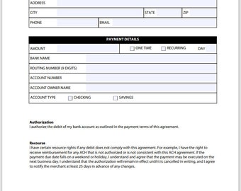 ACH Authorization Form: Fillable PDF Template for Quickbooks - Etsy