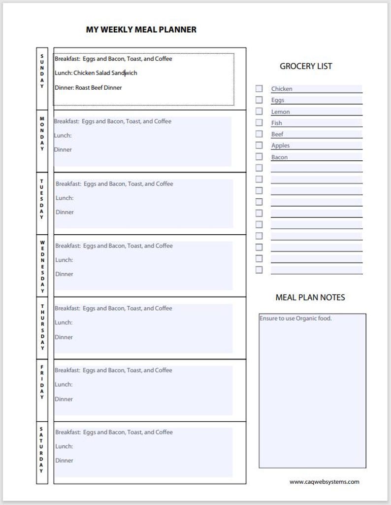 My Weekly Meal Planner With Grocery List Printable Template Letter ...