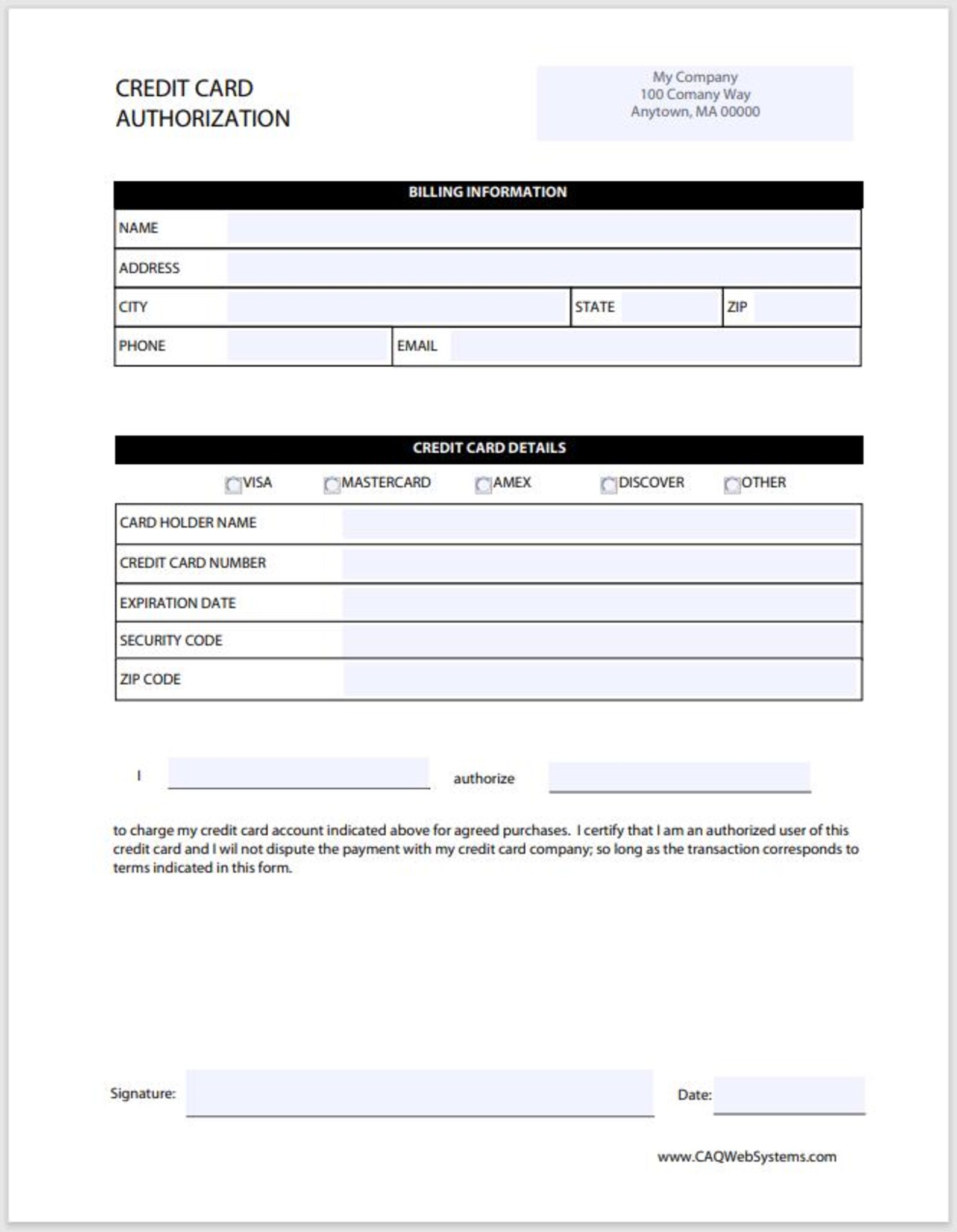 CREDIT CARD Authorization Fillable PDF Form - Etsy