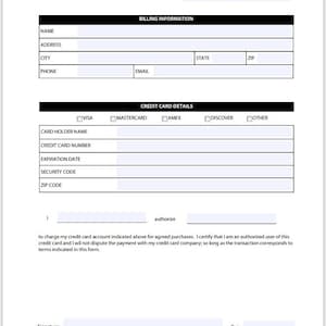 CREDIT CARD Authorization Fillable PDF Form - Etsy