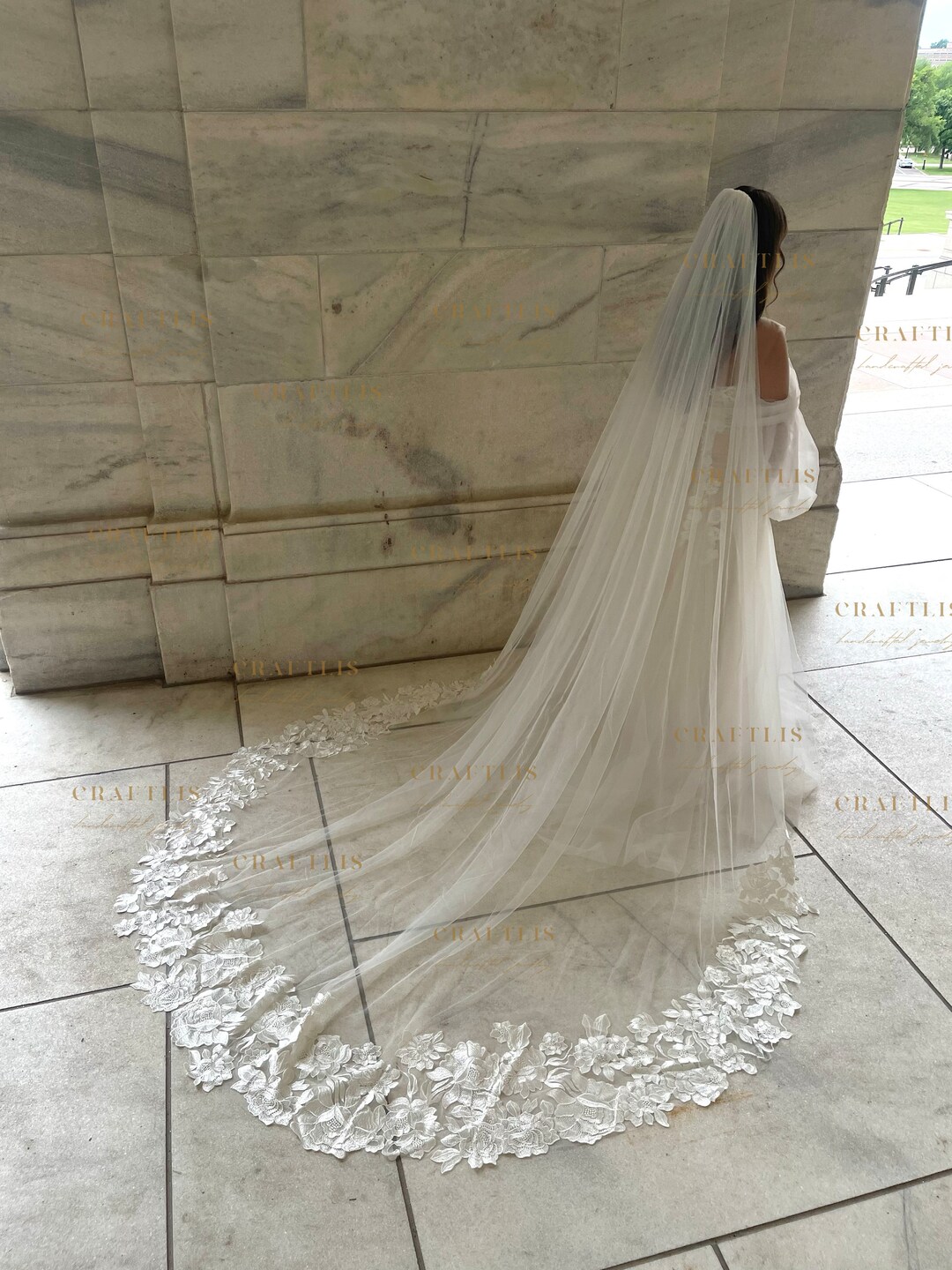 Floral Cathedral Wedding Lace Veil, Bridal Cathedral Wedding Veil, Long ...