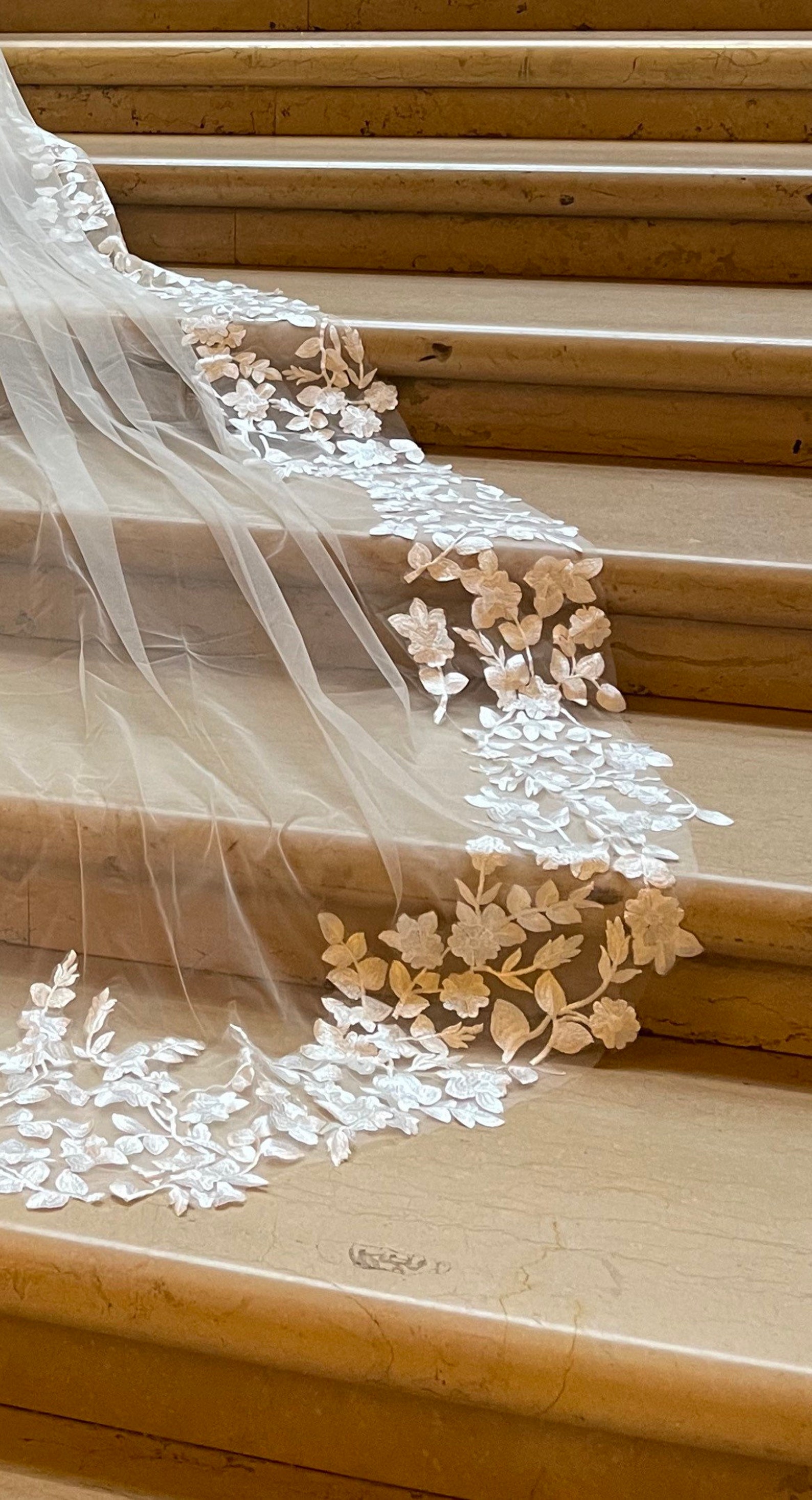 Cathedral Floral Veil, Wedding Veil, Wedding Veil With Flower Lace ...