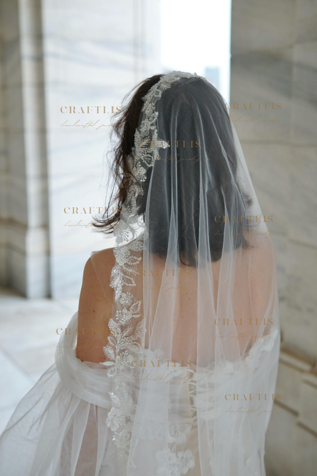 Long Wedding Veil: Beaded Floral Lace Mantilla Bridal Veil, Cathedral ...