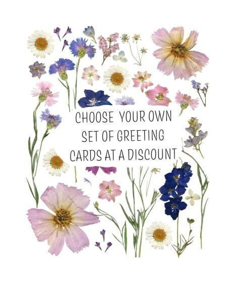 Pressed Flower Art Greeting Cards Set, Greeting Card Set With Flowers ...