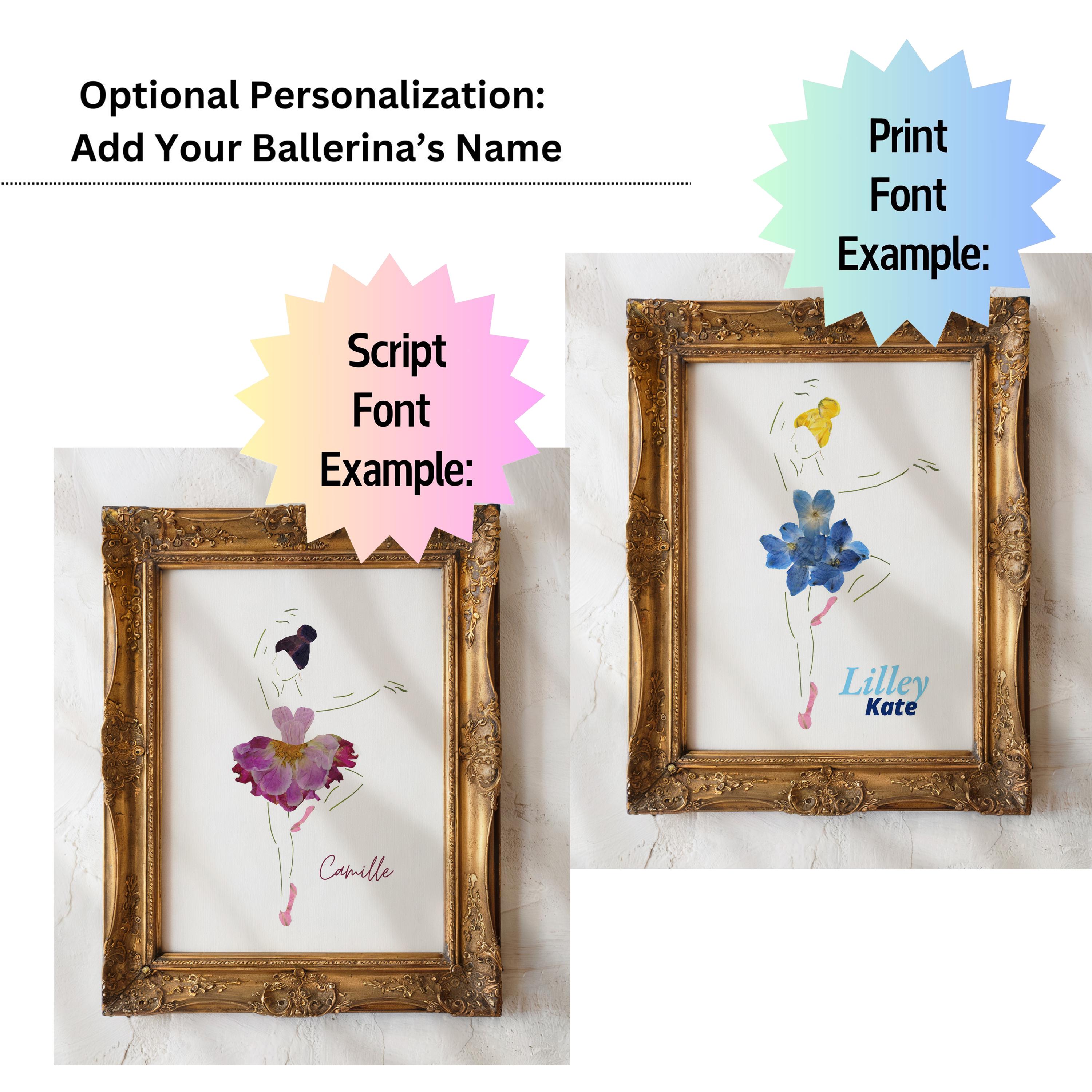 Pressed Flower Ballerina Wall Art Print, Personalized Dance Gifts ...