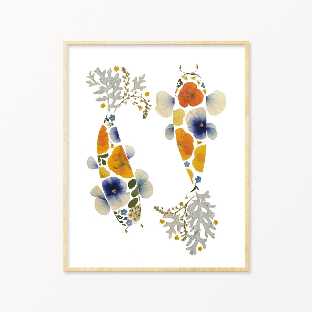 Pressed Flower Koi Fish Art Print - Etsy