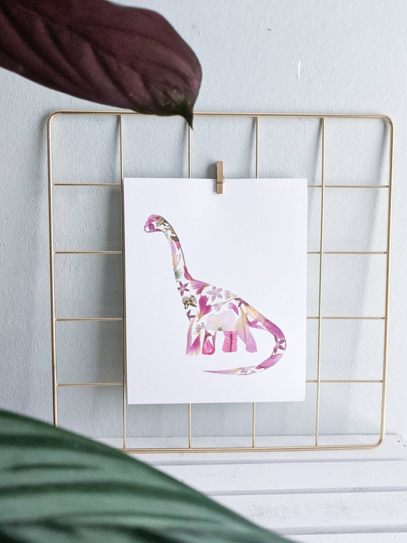 Dinosaur Print Pressed Flower Art Dinosaur Wall Art Pink | Etsy