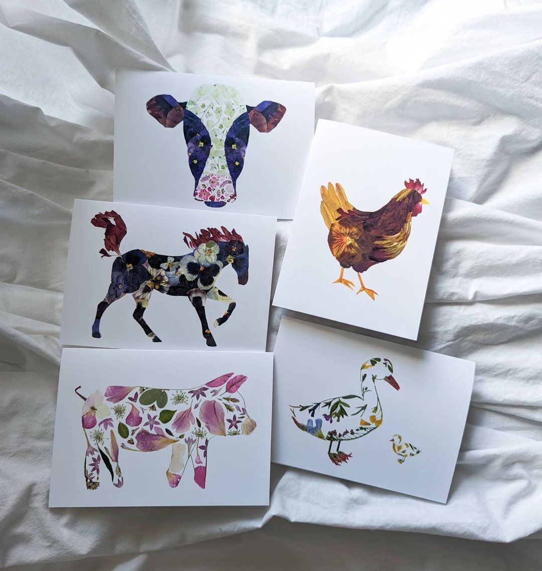 Farm Animal Blank Note Cards, Horse Card, Pig Card, Chicken Card, Duck ...