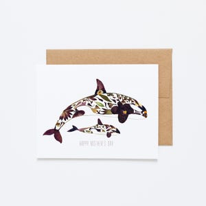 Orca Mother and Baby Card, Mother's Day Pressed Flower Art Print - Etsy