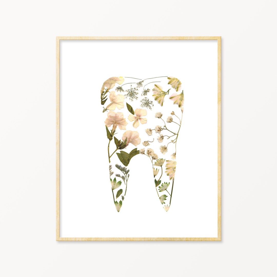 Tooth Art Print, Pressed Flower Art Print, Dental Assistant Gifts ...