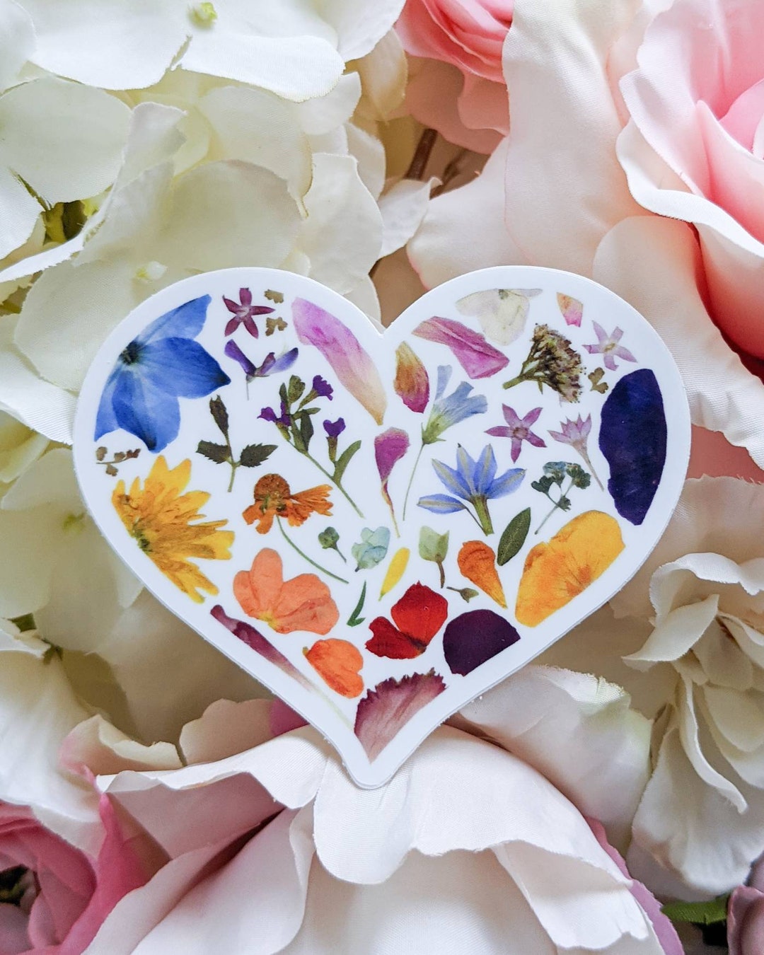 Pressed Flower Die Cut Vinyl Stickers Rainbow Heart Sticker Heart ...