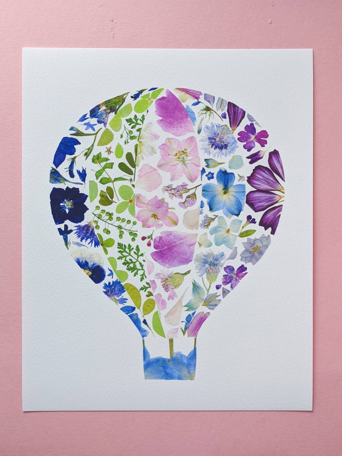 Hot Air Balloon Print Pressed Flower Art Print | Etsy