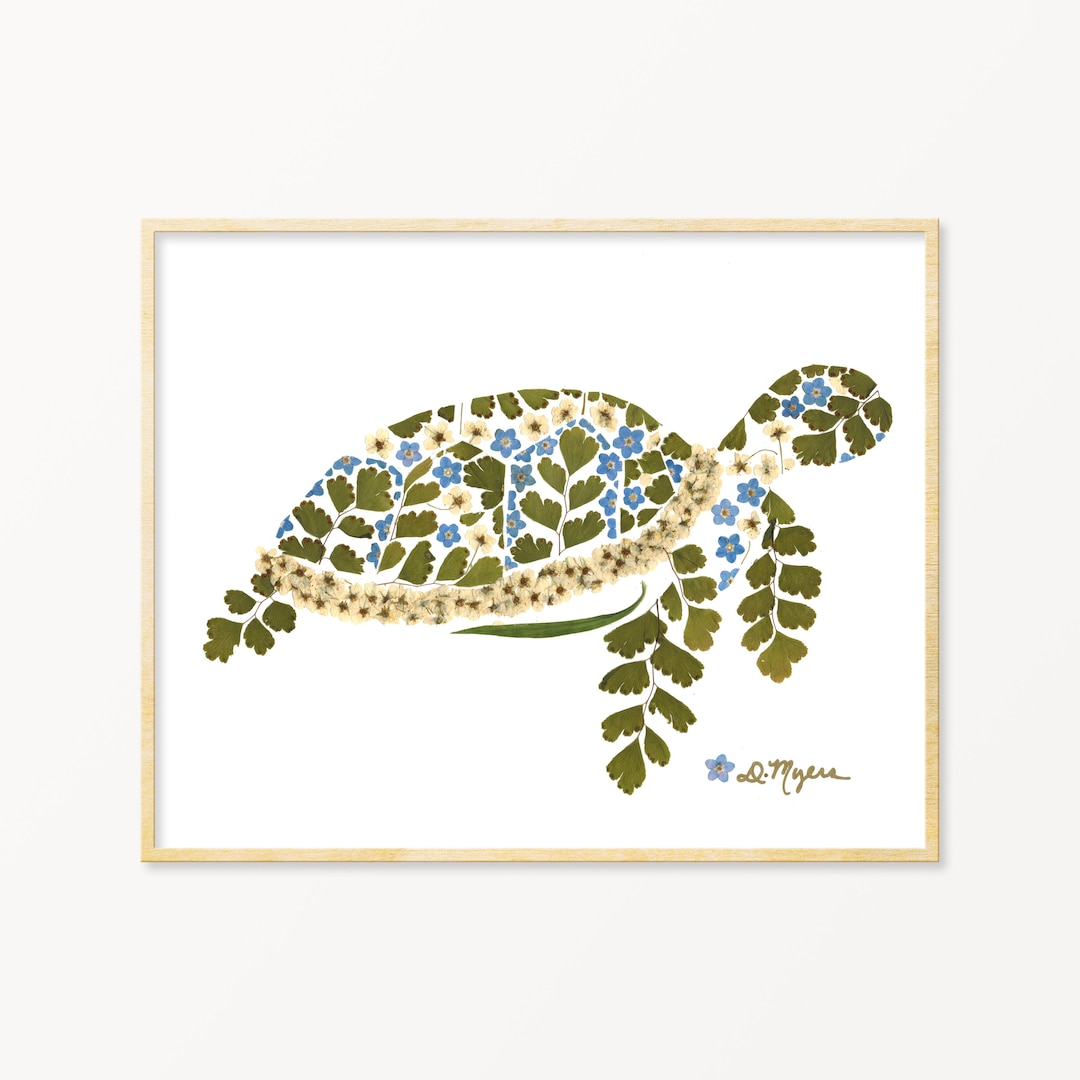 Pressed Flower Sea Turtle Art Print, Sea Turtle Gifts, Turtle Lover ...