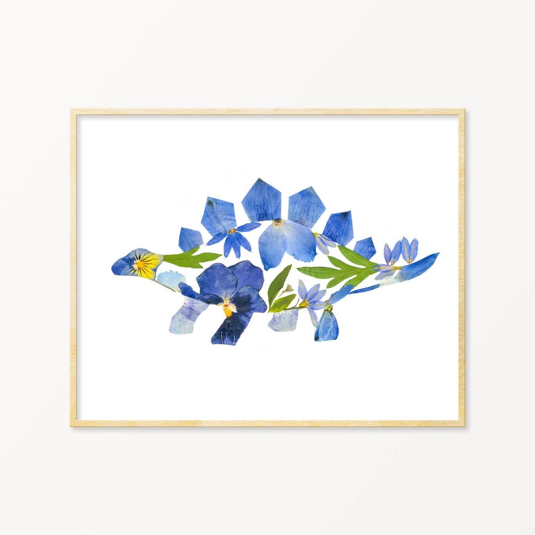 Dinosaur Wall Art | Dinosaur Nursery Print | Pressed Flower Art ...
