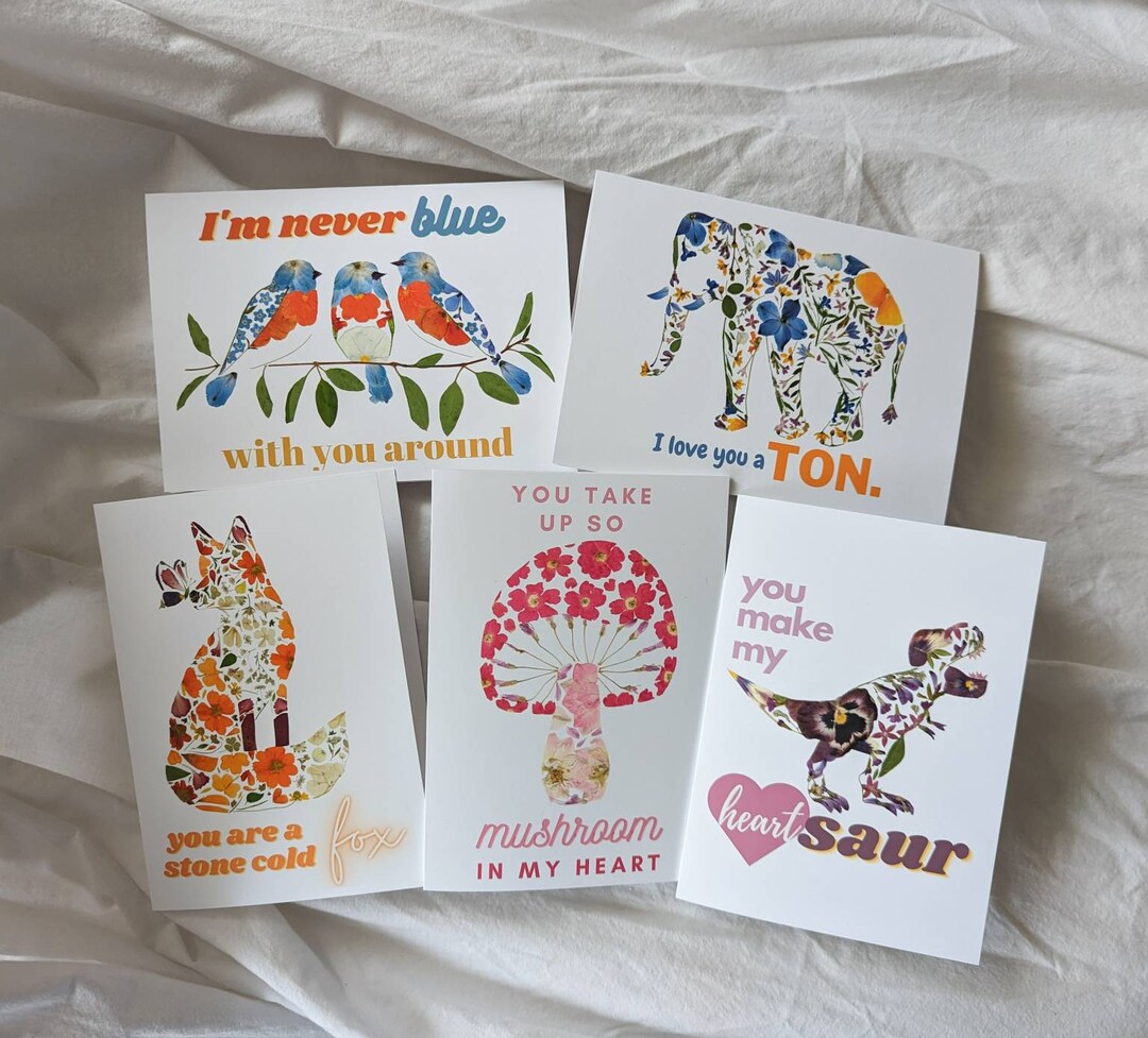 Cute Animal Valentines Day Card Set, Cute Animal Cards, Mushroom Card ...
