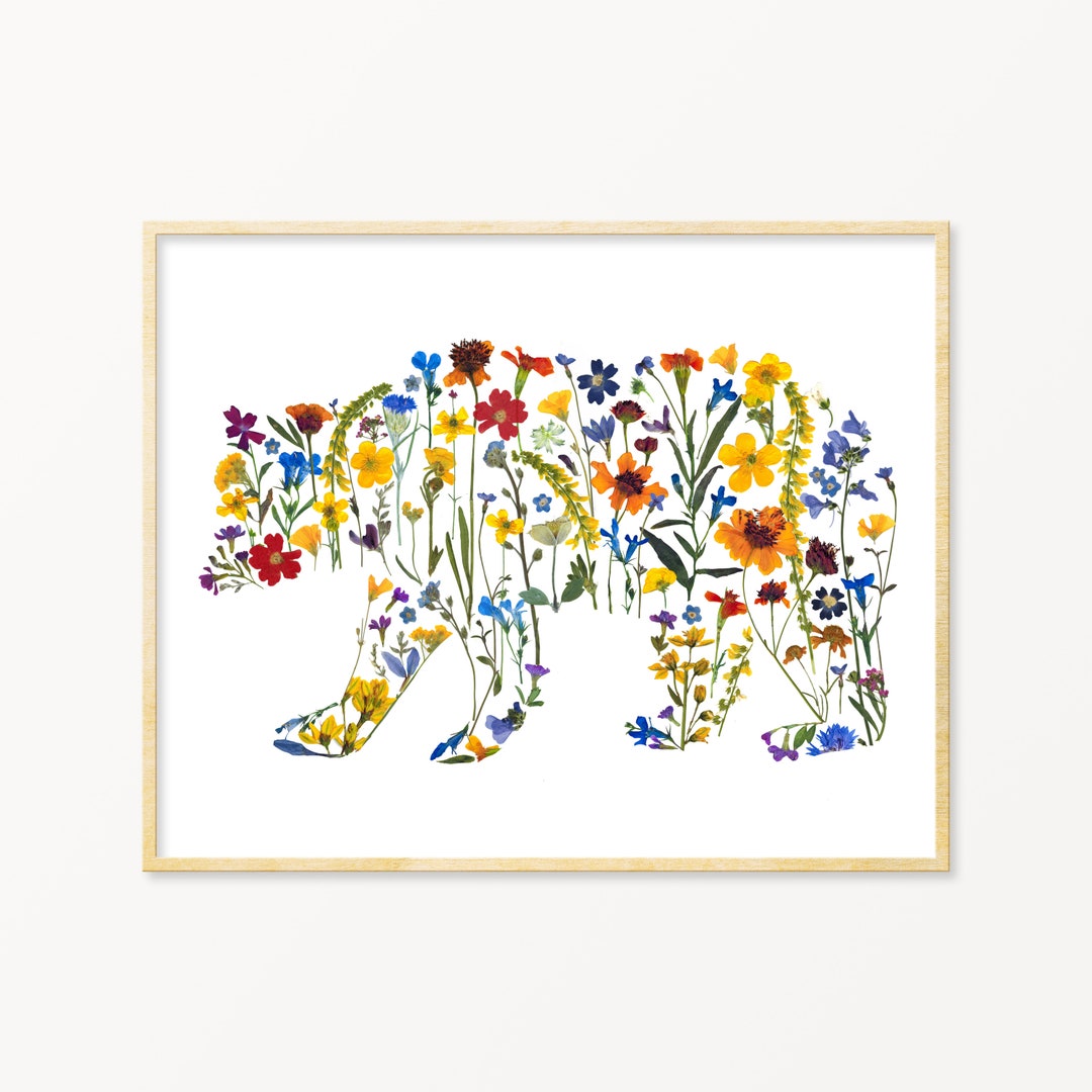Pressed Flower Bear Art Print - Etsy