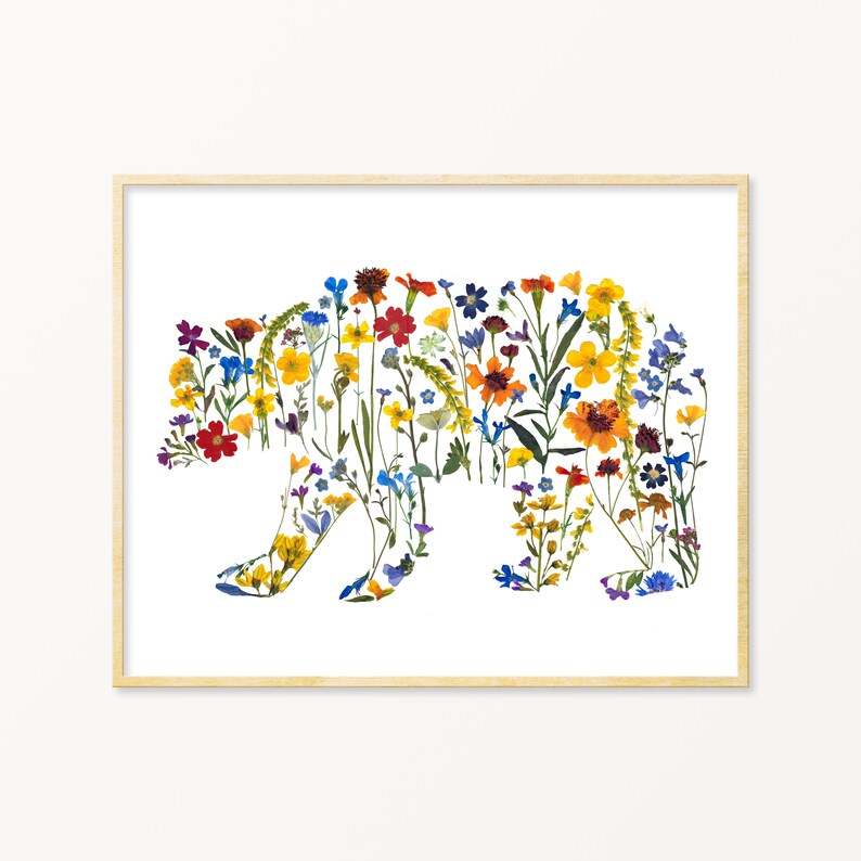 Pressed Flower Bear Art Print - Etsy