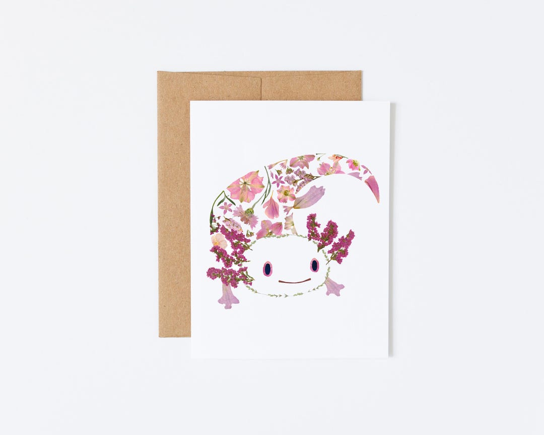 Axolotl Card, Axolotls , Pressed Flower Art Print Greeting Cards - Etsy