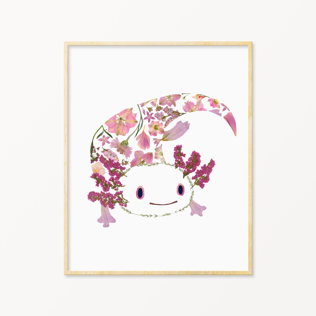Axolotl Print | Pressed Flower Art | Axolotl Art | Axolotls | 8" by 10 ...
